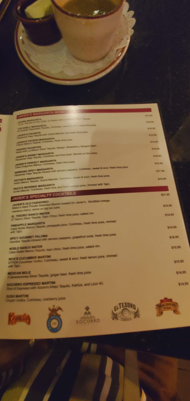 Javier's Gourmet Mexicano Menu (update April 2025)